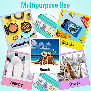 Chenille Letter Clear Makeup Bags Hair Pouch, Preppy Patch Makeup Bag Zipper with Handle, Transparent PVC & Nylon Waterproof Glitter Cosmetic Handbag Travel Toiletry Storage for Women Girl(HAIR-Green)