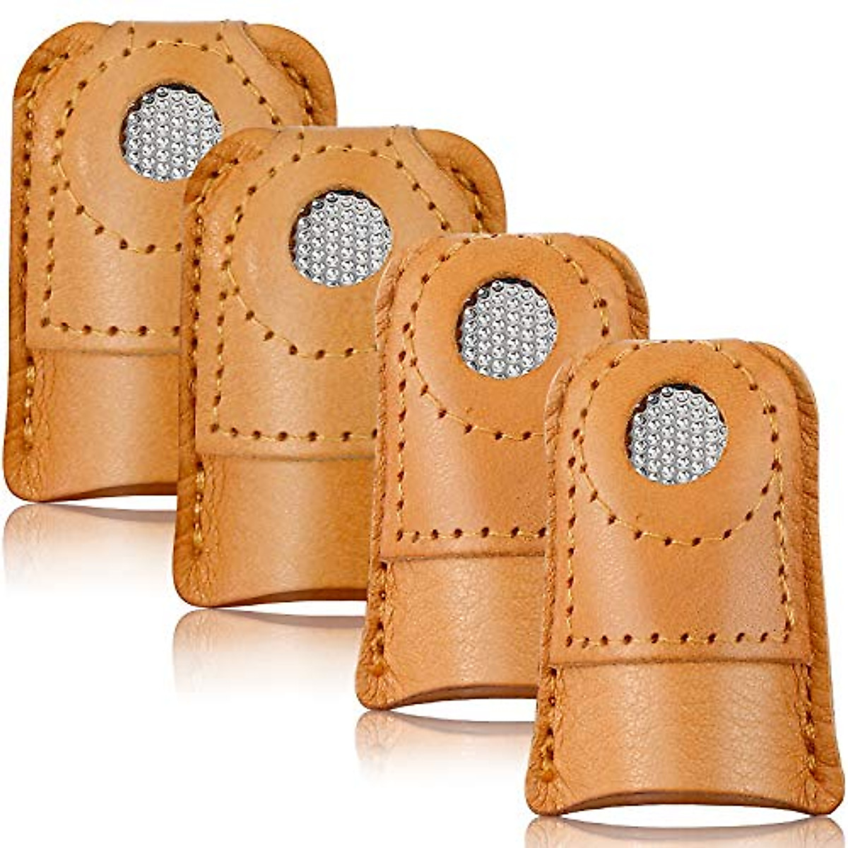 WILLBOND 4 Pieces Leather Thimble Hand Sewing Thimble Finger Protector Coin Thimble Finger Pads for Knitting Sewing Quilting Pin Needles Craft Accessories DIY Sewing Tools, 2 Sizes