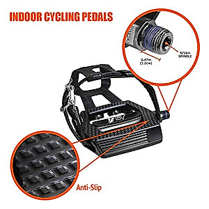 BV Bike Pedals Shimano SPD/Look Delta Compatible 9/16'' with Toe Clips - Peloton Pedals for Regular Shoes - Toe Cages for Peloton Bike - Exercise Bike Pedals - Universal Fit Bicycle Pedal
