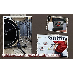 Short Microphone Stand with Boom Arm by GRIFFIN | Low Profile Tripod Mic Stand Mount for Kick Bass Drum, Studio Desktop Recording, Singing, & Guitar Amplifiers | Small Height Telescoping Boom Holder