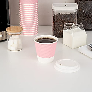 8 Ounce Disposable Coffee Cups, 500 Double Wall Hot Cups For Coffee - Lids Sold Separately, Rippled Wall, Light Pink Paper Insulated Coffee Cups, For Coffee, Tea And More-Restaurantware