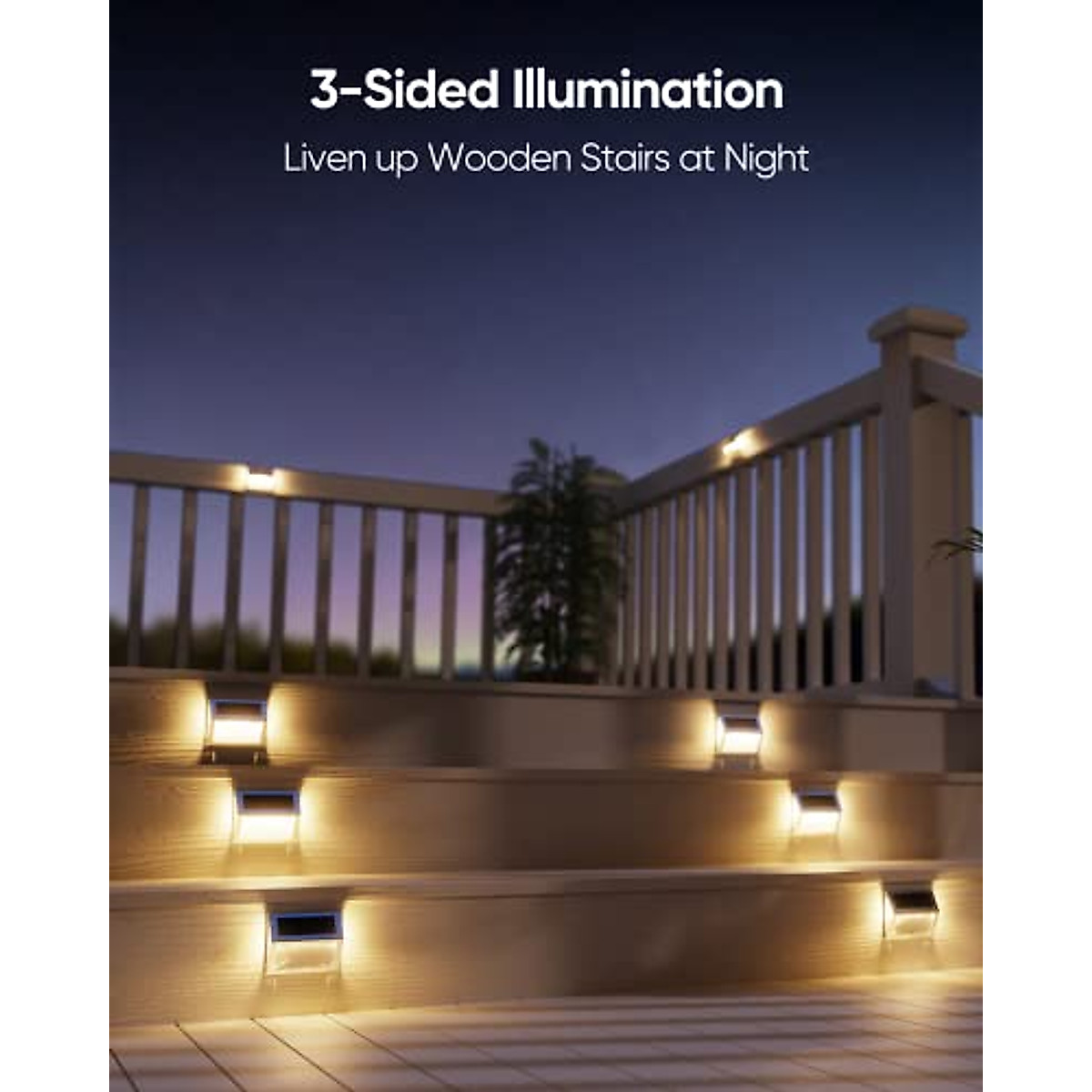 JACKYLED Solar Outdoor Deck Step Lights 8-Pack, 3-Side 270°Lighting 7 LED, Upgraded Solar Stair Lights IP65 Waterproof Solar Fence Lighting for Post, Dock, Patio, Backyard, Garden (Warm Yellow)