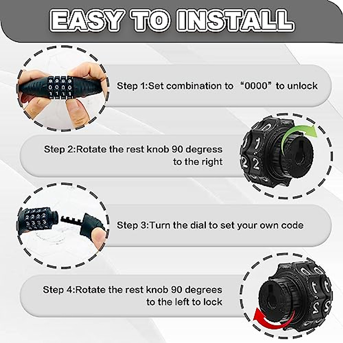 Bike Cable Lock, Set Your Own Combination Bicycle Lock, Combination Cable Lock for Outdoor Equipment, Black