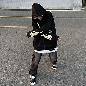 Bopoft Y2k Hoodie Zip Up Men Women Fashion Cross Graphic Long Sleeve Y2k Goth Clothing Aesthetic Sweatshirt Streetwear Jacket Black L