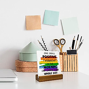 QiCHo Inspirational Quotes Desk Decor Gifts One Small Positive Thought Office Desk Sign Encouragement Cheer Up Gifts Office Inspiration Positive Plaque With Wooden Display Stand