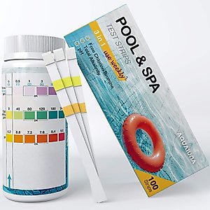 Aqualuna Pool and Spa Test Strips 100 Counts: 3 Way Hot Tub Test Kit Testing for Free Chlorine/Bromine, Total Alkalinity and pH. Easy and Accurate Spa Test Strips for Hot Tub