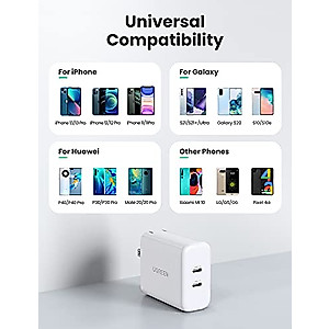 UGREEN 40W Dual Port USB C Charger Block with Foldable Plug, PD USB-C Power Adapter, Compatible with iPhone 14/iPhone 14 Pro Max, iPhone 13/12/11,iPad Mini/Pro, Airpods, Apple Watch, S22/S20