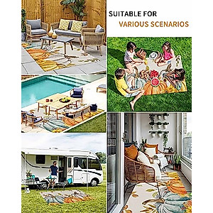 Thanksgiving Fall Outdoor Rug for Patio/Deck/Porch, Non-Slip Area Rug 6x9 Ft, Orange Teal Grey Pumpkin Maple Leaf Rustic Indoor Outdoor Rugs Washable Area Rugs, Reversible Camping Rug Carpet Runner