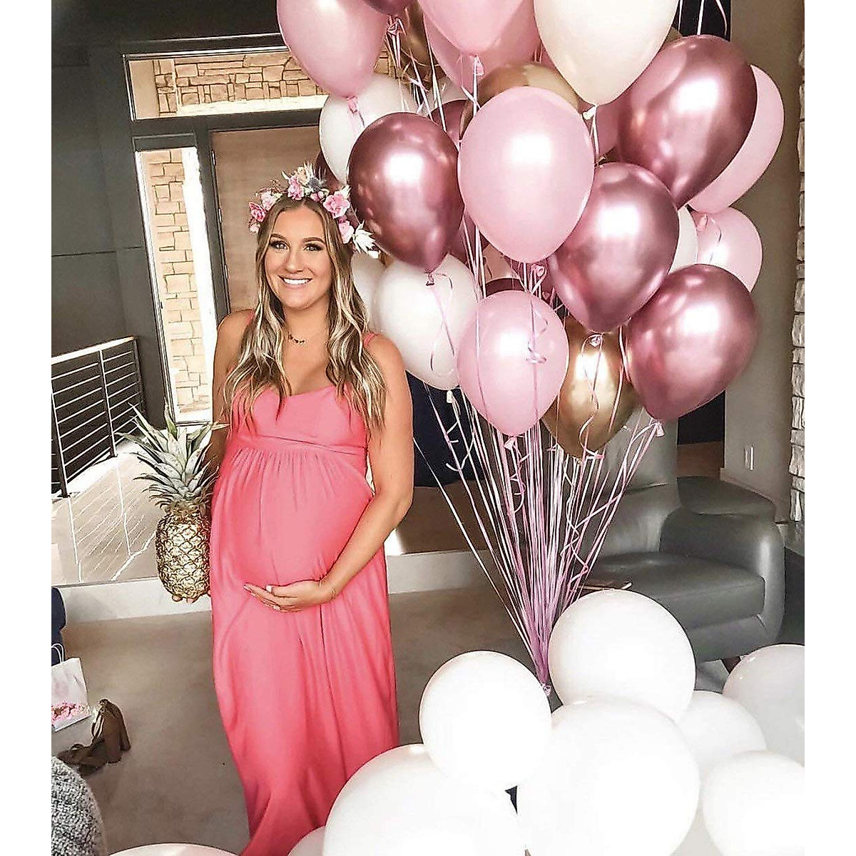 Light Pink and Mauve Balloons, 50PCS 12 Inch Latex Balloons and 5PCS Pink Ribbons for Party Decorations
