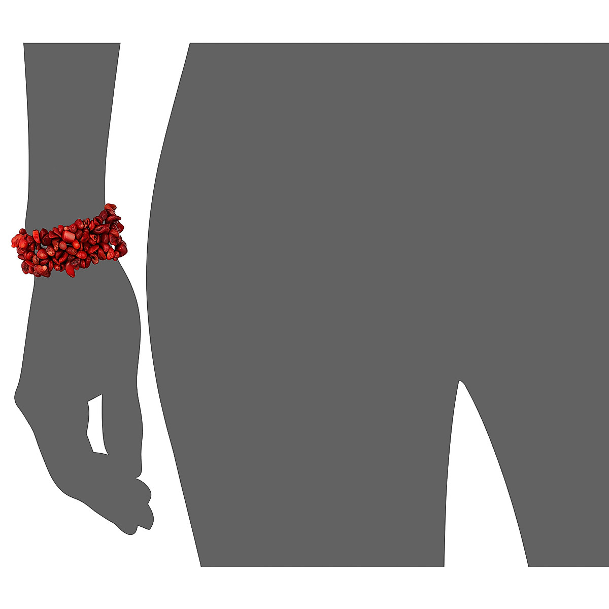 Gem Stone King 8 Inch Multi Strands Red Simulated Coral Stone Chips Stretch Bangle Bracelet for Women