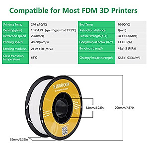 Kingroon PLA Plus（PLA+）3D Printer Filament, Dimensional Accuracy +/- 0.03 mm, 1 kg Spool(2.2lbs), 1.75 mm，White