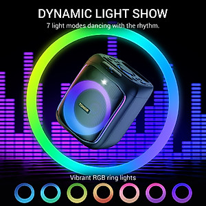 TONOR Karaoke Machine for Adults, Portable Bluetooth Singing PA Speaker System with 2 Wireless Microphones and RGB LED Lights, Supports BT/AUX/USB/TF Card for Party, Home Karaoke, Outdoor/Indoor K6