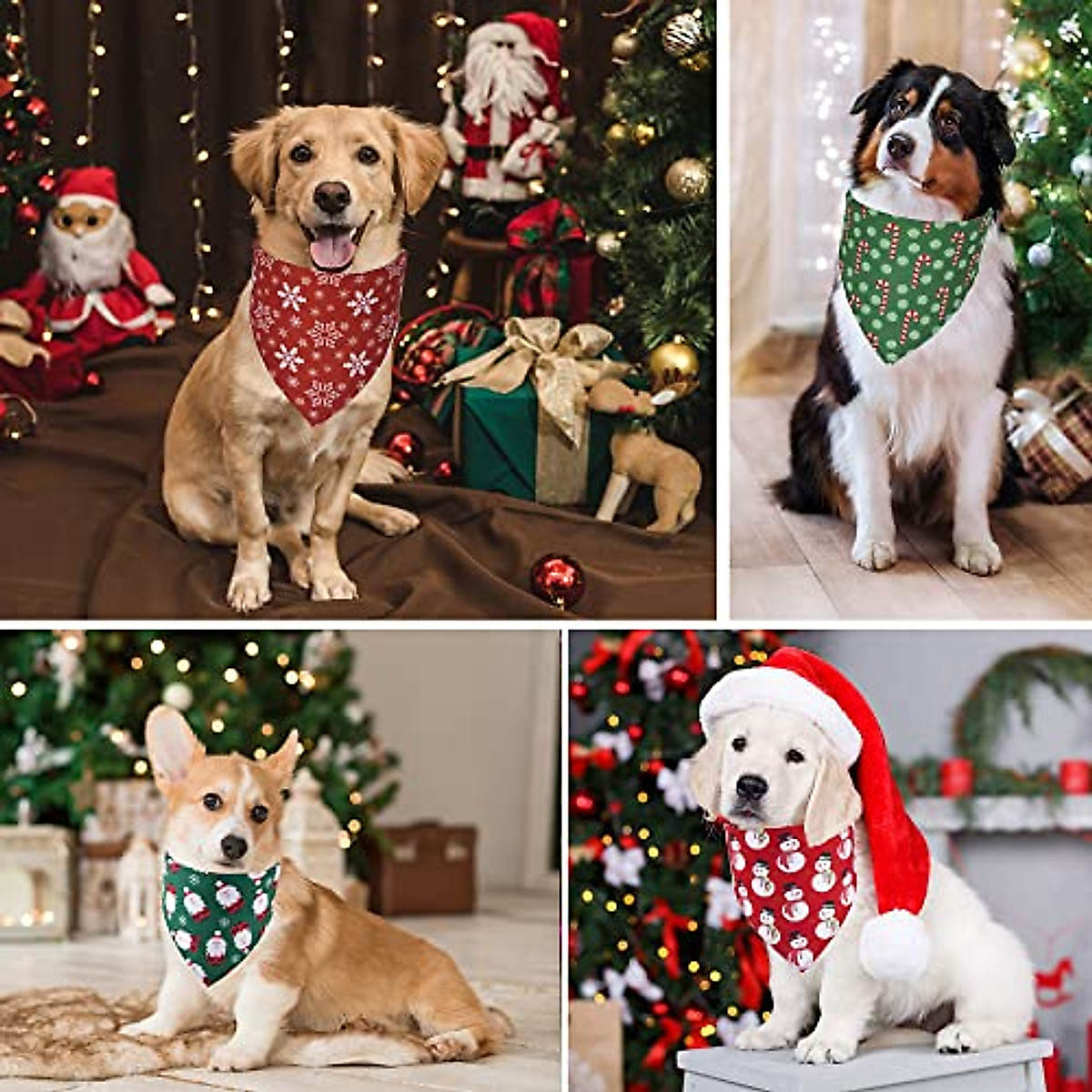 ADOGGYGO 4 Pack Dog Bandana Christmas Dog Scarf Bibs Kerchief Set Dog Christmas Costume Xmas Holiday Bandanas for Medium Large Dogs Pets (Large, Red&Green)