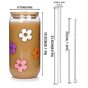 Glass Cups with Lids and Straws, Can Shaped Glass Cups, 20OZ Glass Cups, Drinking Glasses, Iced Coffee Glasses Cup, Smoothie Cups, Tumbler Glass, Reusable Boba Cup Drinking Glasses -Set of 2