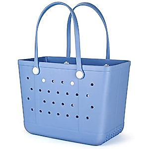 angilifan X Large Rubber Waterproof Beach Tote Bag, Durable Open Tote Travel Bag, Washable Anti-Tip Durable Beach Storage Basket Hole Open Tote Bag for Gym Beach Pool Travel
