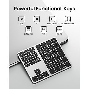 Kisnt Wired USB-C Number Pad, Slim Type-C Numpad 34 Key Numeric Keypad Portable 10 Key USB Keypad for Laptop, Apple Mac iMac MacBook Pro/Air, Windows PC