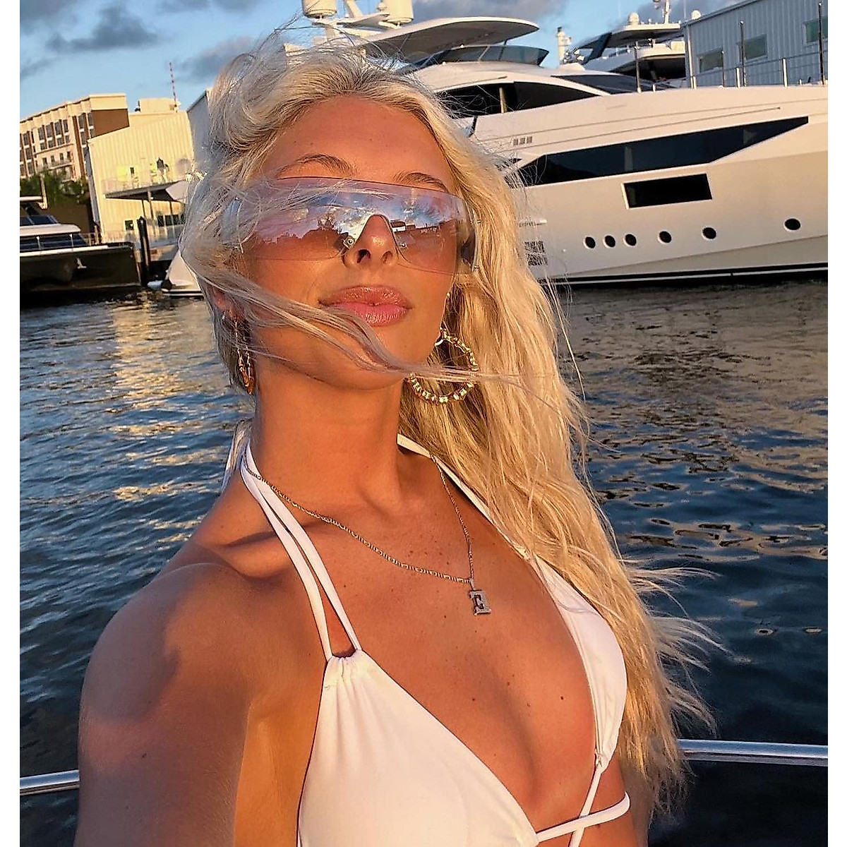 GUVIVI Y2K Sunglasses for Women Men Fashion Shield Rimless Wrap Around Sunglass Gradient Lens Y2K Trendy Sun Glasses