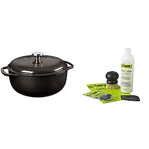 Lodge Manufacturing Company EC6D18 Enameled Dutch Oven, 6 qt, Midnight Chrome & Enameled Cast Iron and Stoneware Care Kit, 12 oz