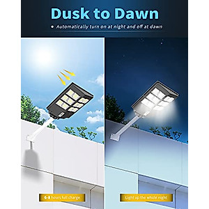 A-ZONE 600W Solar Street Lights Outdoor - 60000LM High Brightness Dusk to Dawn LED Lamp, with Motion Sensor and Remote Control, for Parking Lot, Yard, Garden, Patio, Stadium, Piazza (2 Packs)