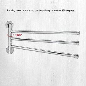 Swivel Towel Bar, 201 Stainless Steel 2/3-Arm Wall Mounted Towel Rack, for Bathroom Kitchen Space Saving Swing Out Towel Hanger Holder (3 arm)