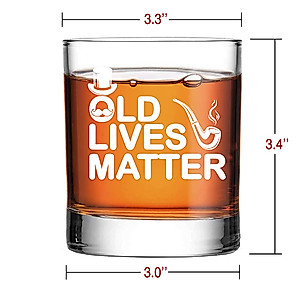Perfectinsoy Old Lives Matter Whiskey Glass, Funny Dad Gifts from kids, Funny Gag Gifts for Mom, Dad, Grandma, Grandpa, Anniversary, Birthday or Retirement Gift for Senior Citizens