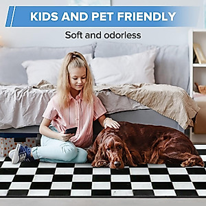 Area Rug White Black Checkered Ceramic Tiles Pattern Seamless Washable 4x6 feet Rugs for Bedroom Kitchen Living Room Non Slip Outdoor Carpets Soft Mats for Home Playroom Decor