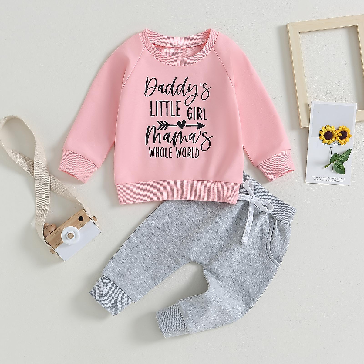 FIOMVA Daddys Girl Baby Clothes Toddler Sweatshirt Pants Outfit Fall Winter Long Sleeve Top Clothes Infant 2 Piece Set (D Daddy's Little Girl Pink, 0-6 Months)
