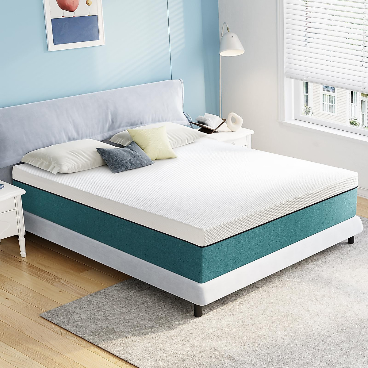 Lukace Queen Mattress,10 Inches Queen Size Memory Foam Mattress in a Box with Pressure Relief Sleep,No Fiberglass,Blue,80" X 60" X 10"