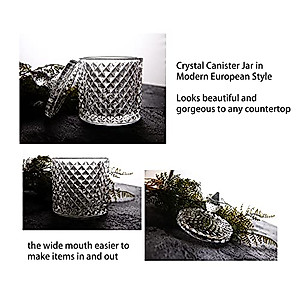 JIEQIJIAJU Glass Qtip Holder with Lid, Decorative Glass Apothecary Jar Crystal Canister Jar Bathroom Vanity Organizer for Q-tips, Cotton Ball & Swab, Cotton Pads, Hair Band, Candy Storage