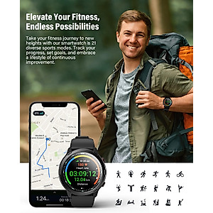 GPS Smart Watch for Men Women, Rugged Outdoor Watch with GPS and Compass, Fitness Tracker with Heart Rate Blood Oxygen Sleep Monitor, IP68 Waterproof, 1.32" Touch Screen, Compatible Android iOS iPhone