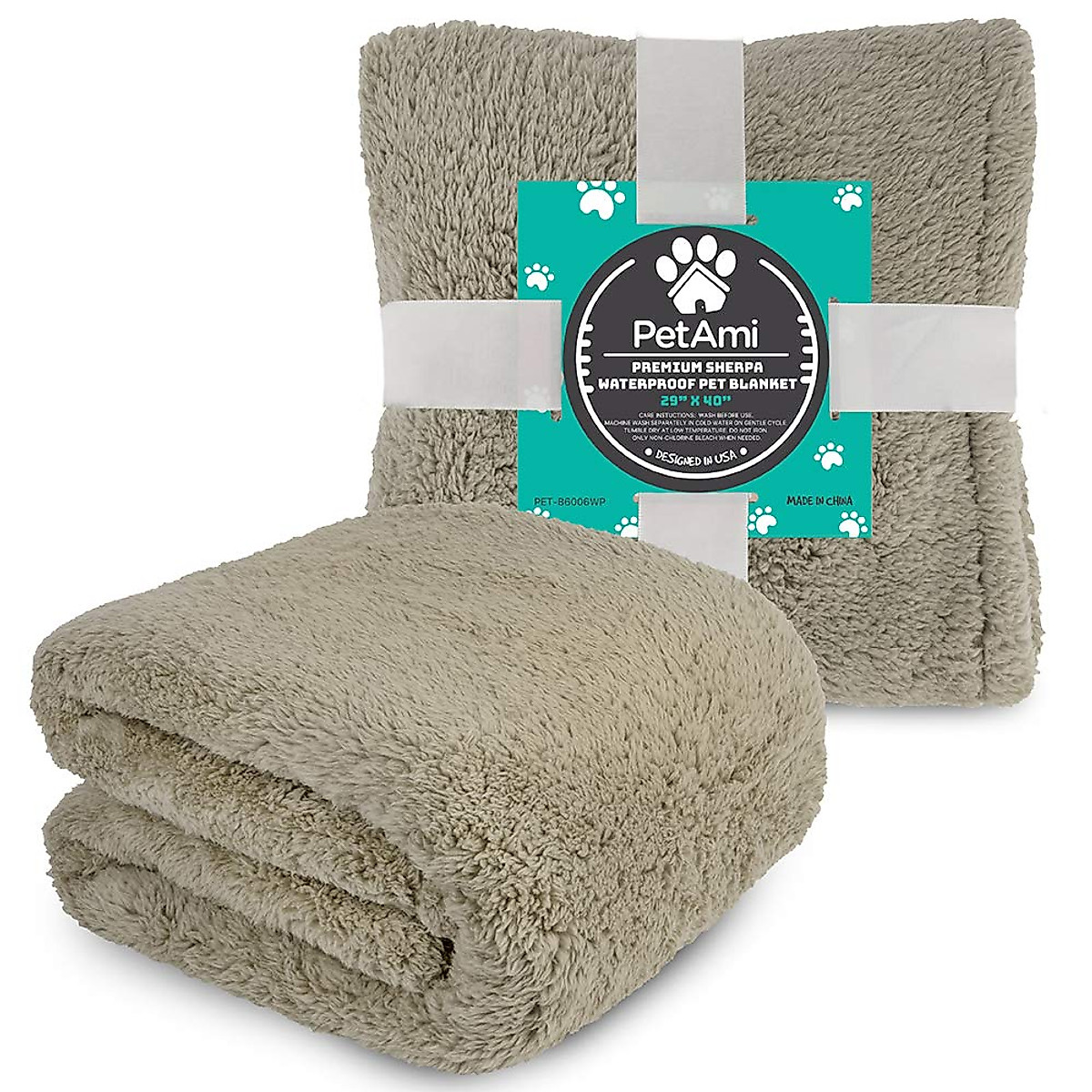 PetAmi Fluffy Waterproof Dog Blanket for Small Medium Dogs, Soft Warm Pet Sherpa Throw Pee Proof Couch Cover, Reversible Cat Puppy Bed Blanket Sofa Protector, Plush Washable Pad (Taupe Camel, 29x40)