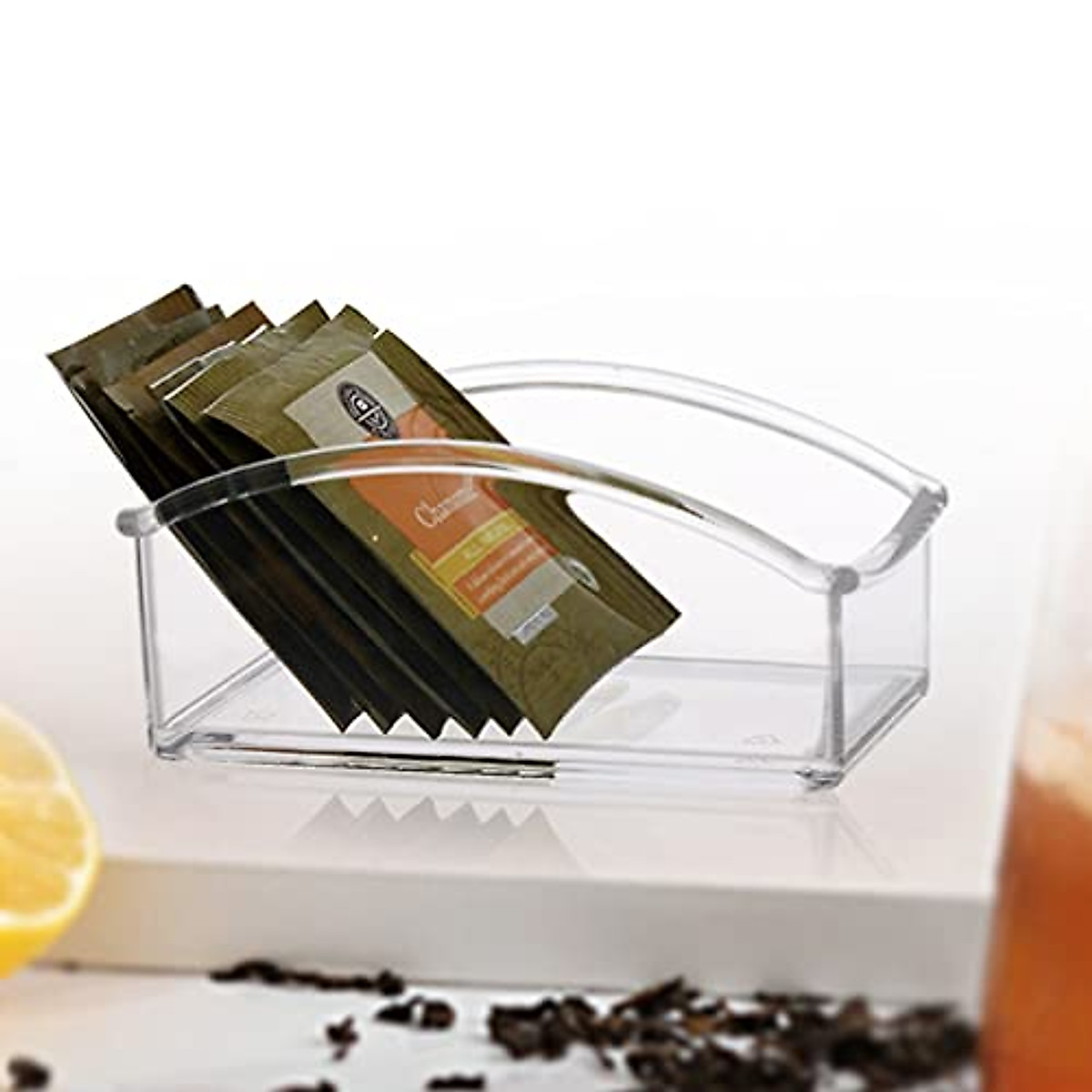 BESTonZON Tea Bag Organizer Acrylic Tea Bag Holder Clear Plastic Tea Box for Tea Bags Dispenser Office Supplies Crafts and Small Items