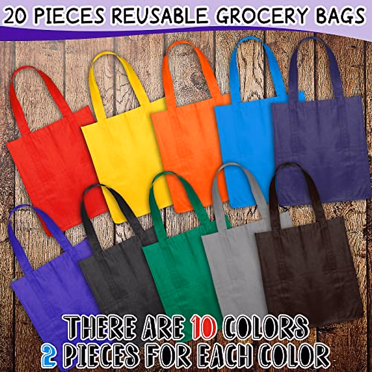 20 Pack Reusable Grocery Bags Shopping Tote Bags with Handles Heavy Duty Foldable, Washable (Multicolor)