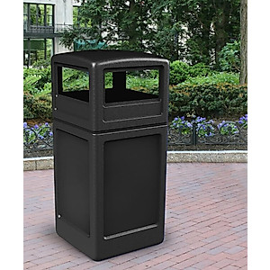 42 Gallon Square Black Waste Container and Dome Lid Set | Exterior Trash Can | Outdoor Trash Can with Lid | Trash Bin for Outdoor | Decorative Trash Can with Lid | Compost Trash Recycle Bin
