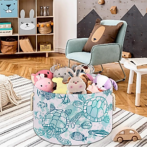 ADTASU Turtle Round Storage Basket for Boys Girls, Collapsible Storage Bins, Fabric Storage Laundry Baskets with Handle for Organizing Closet, Toys, Towels