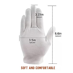 White Cotton Gloves, 12 Pairs of White Gloves are Suitable for Dry Hand Moisturizing Cosmetics, Hand Spa, Jewelry Coin Inspection, Inspection Gloves, and Service Gloves. Elastic Moisturizing Gloves