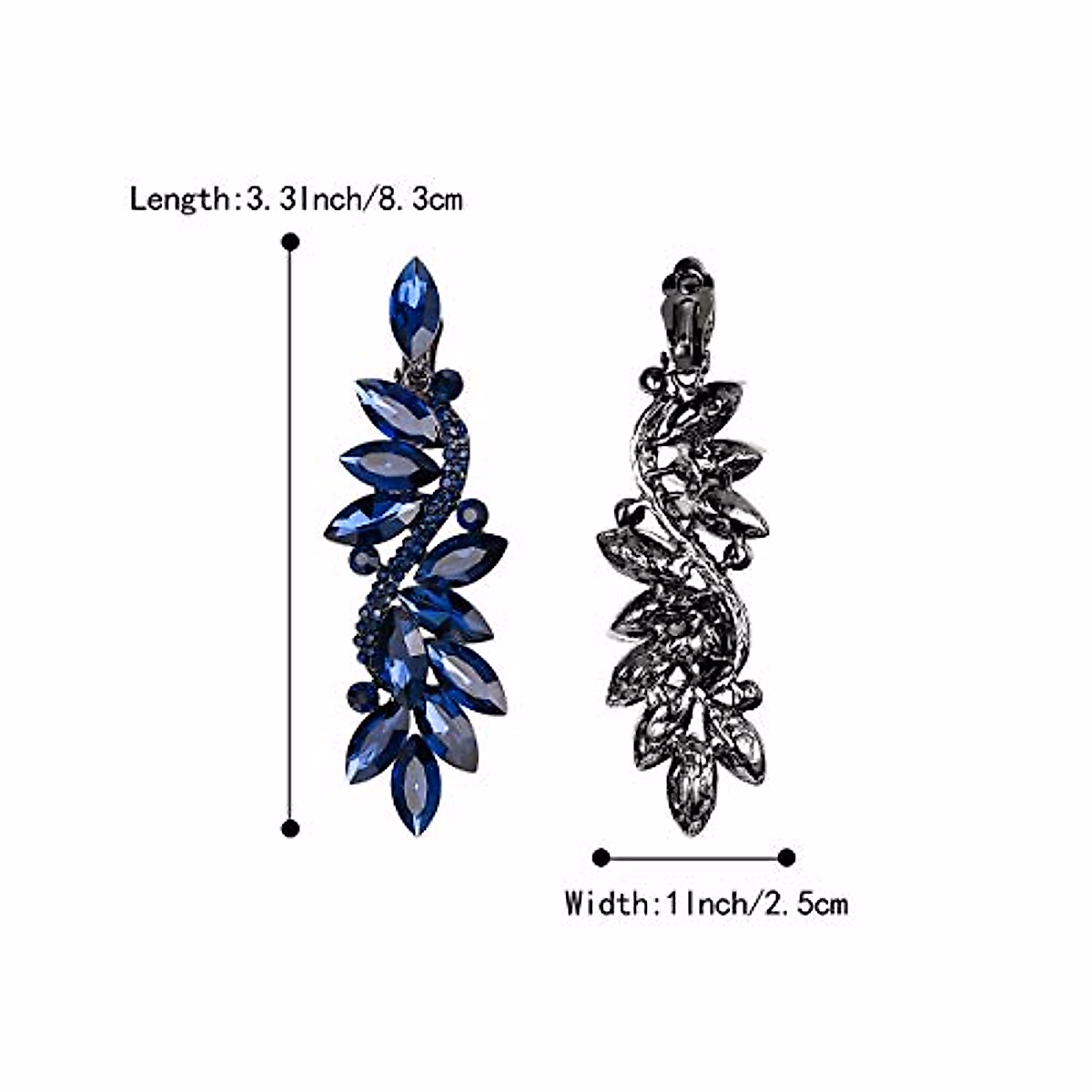 BriLove Wedding Bridal Clip On Earrings for Women Crystal Multi Marquise Filigree Flower Chandelier Dangle Earrings Navy Blue Sapphire Color Black-Silver-Tone