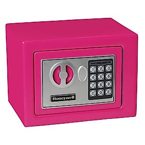 Honeywell Safes & Door Locks - Bolt Down Small Safe Box with Digital Lock for Home - Steel Security Electronic Lock Box - Cabinet & Door Design Safe with 2 Keys - 0.17-Cubic Feet - Pink - 5005P