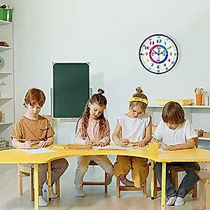 Telling Time Teaching Wall Clock, Silent Movement, Educational Wall Clock, Makes Kids Learning Time Faster and Fun. Its Perfect for Parents and Teachers, Decorate Kids Bedroom or Classroom,Black