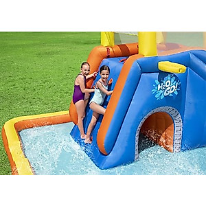 Bestway H2OGO! 18 x 16.5 x 8.7 Foot Super Double Racing Super Speedway Kids Inflatable Water Park with Air Blower, Ground Stakes, and Storage Bag