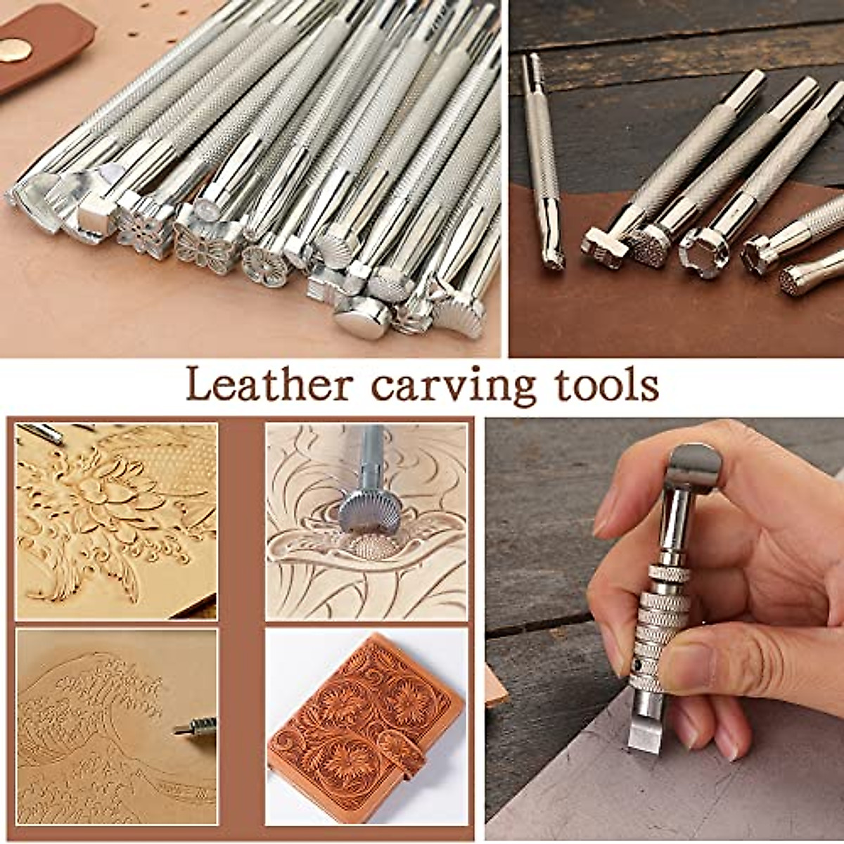 243Pcs Leather Working Tools and Supplies with Instruction, Leather Stamping Tools, Snaps and Fasteners Kit, Waxed Thread Cord, Cutting Mat, Leather Tooling Starter Kit for DIY Leather Craft