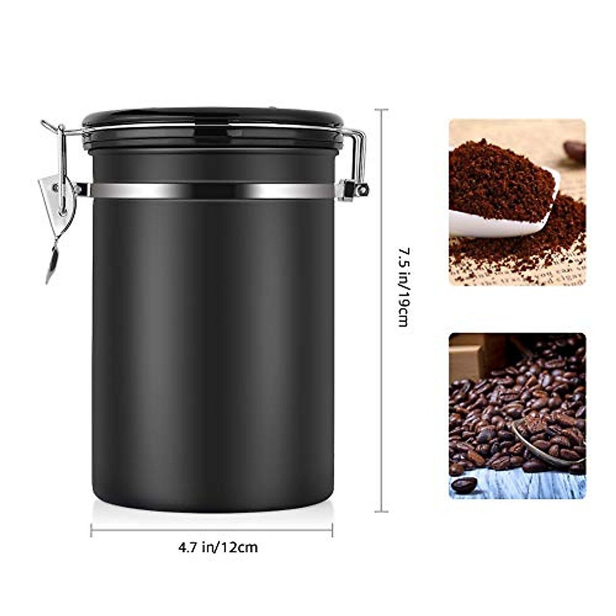 Coffee Container, Coffee Canister Large Airtight Stainless Steel Coffee Container Kitchen Storage Canister for Coffee, Christmas Gift and Birthday Gift(Black)