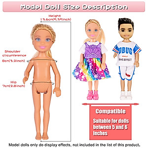 16pcs Doll Clothes and Accessories for 5.3 inch - 6 inch Dolls Include 3 Tops, 3 Pants for Boy Dolls and 5 Dresses, 3 Bikinis for Girl Dolls and 2 Pairs Shoes (No Doll)