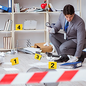 10 Pcs Evidence Markers Detective Scene Markers Decorations Number ID Tents for Clue Game Murder Theme Halloween Party Supplies, Yellow