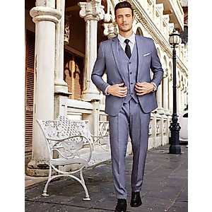 COOFANDY Men’s Casual 4 Piece Suits One Button Blazer Jacket Vest Pants with Tie Blue