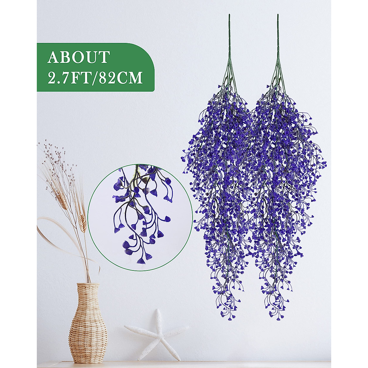 Omldggr 2 Pieces Artificial Hanging Vine Purple Fake Ivy Flower Hanging Willow Vine for Home Garden Office Wedding Decor (82cm)
