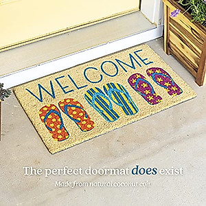 Avera Products | Welcome Flip Flops, Natural Coir Fiber Doormat, Anti-Slip PVC Mat Back