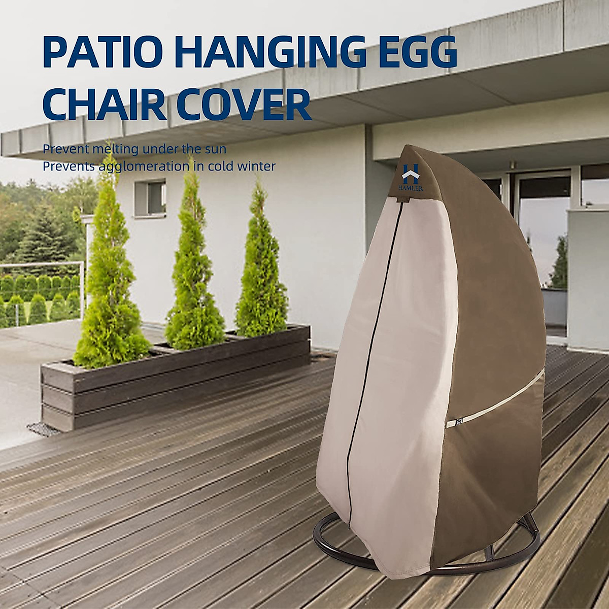 HAMLER Patio Egg Chair Cover, Heavy Duty Outdoor Hanging Egg Chair Cover , Wicker Swing Chair Covers with Zipper, Outdoor Chair Covers Waterproof Fits up to 45W x 33D x 68H Inches