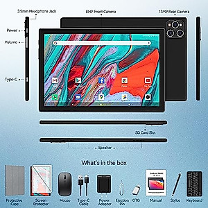 Tablet 2023 Latest Android 12 Tablet 128GB + 16GB (8+8 Expand) Large Storage, 2 in 1 Tablet with Keyboard, Octa-Core Processor, Tablet 10 Inch Screen, 5G WIFI Tablet Bluetooth/Mouse/Case/13MP Camera