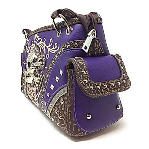 ZZ Fab Embroidered Concealed Carry Rhinestone Studded Skull Purse in 6 colors (Purple)